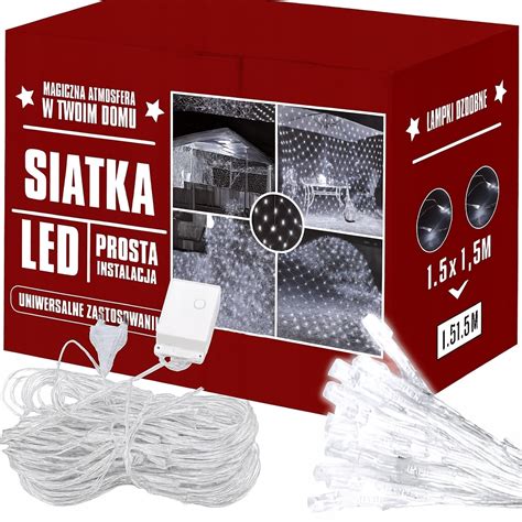 Siatka Led 1 5 X 1 5 M 100 Led Biała Zimna Lampki Choinkowe Led