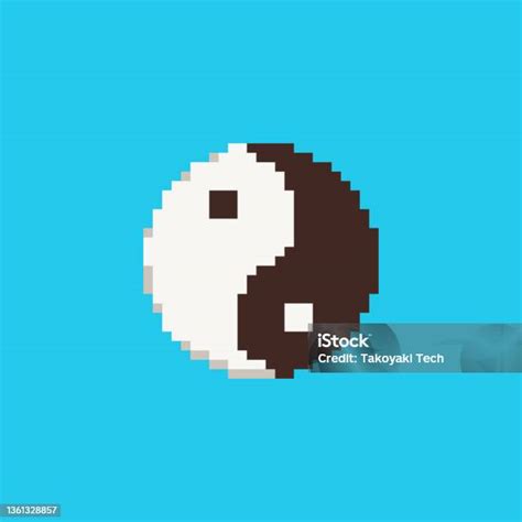 픽셀 아트 음양 아이콘 벡터 8 비트 스타일 일러스트 는 중국 음과 양 복고풍 비디오 게임 컴퓨터 그래픽의 고립 된 흑백 장식 동양 요소 음양 상징에 대한 스톡 벡터 아트