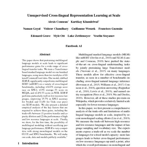 unsupervised cross lingual representation learning at scale acl anthology