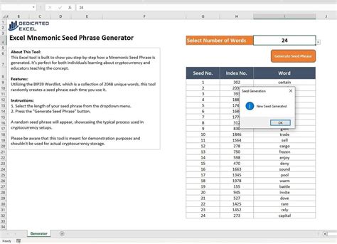 Excel Mnemonic Phrase Generator Dedicated Excel