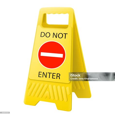 빨간색 표시 격리된 경고 표시를 입력하지 마십시오 편집 가능한 디자인의 양면 접이식 노란색 디스플레이 스탠드 공개 경고 기호입니다 현실적인 3d 벡터 일러스트 레이 션
