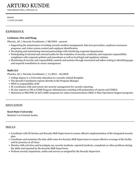 Security Coordinator Resume Samples Velvet Jobs