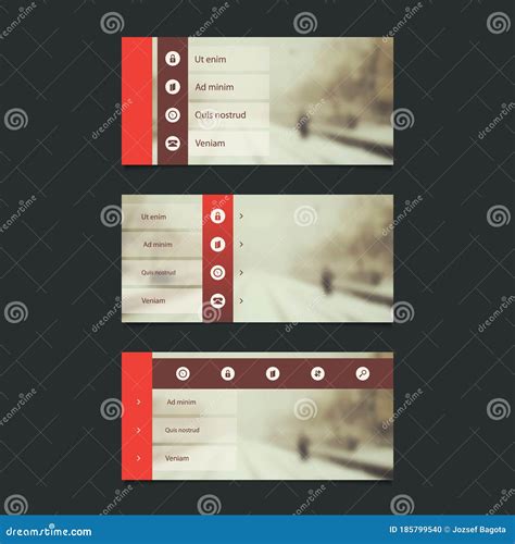 Web Design Elements Minimal Header Designs With Blurred Background And Icons Stock Vector