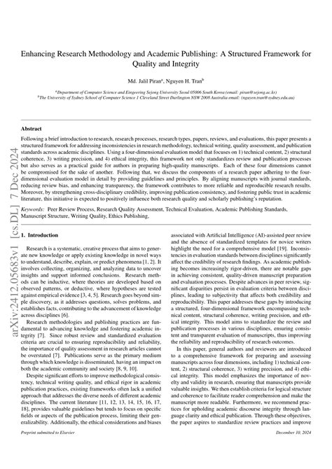Pdf Enhancing Research Methodology And Academic Publishing A Structured Framework For Quality