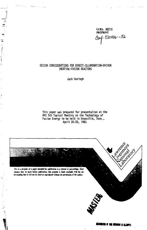 Design Considerations For Direct Illumination Driven Inertial Fusion Reactors Unt Digital Library