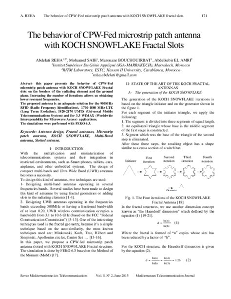 Pdf The Behavior Of Cpw Fed Microstrip Patch Antenna With Koch