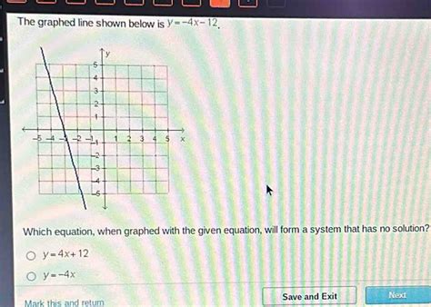Solved The Graphed Line Shown Below Is Y 4x 12 Which Equation When Graphed With The Given
