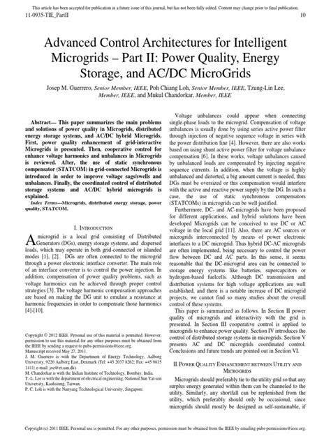 Advanced Control Architectures For Intelligent Microgrids Part Ii
