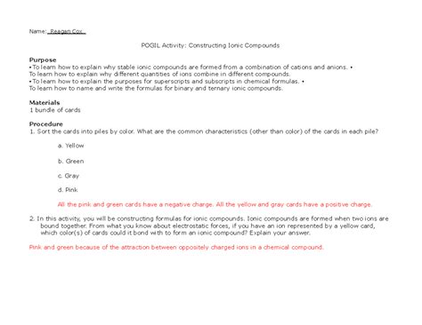 Constructing Ionic Compounds Name Reagan Cox POGIL Activity Constructing Ionic Compounds