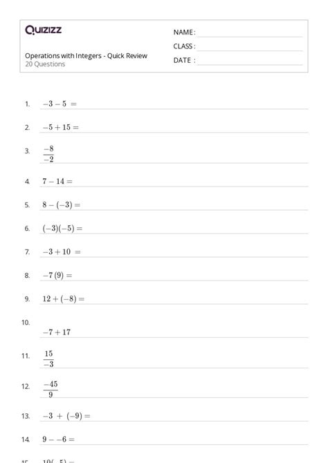 50 Operations With Integers Worksheets For 8th Grade On Quizizz