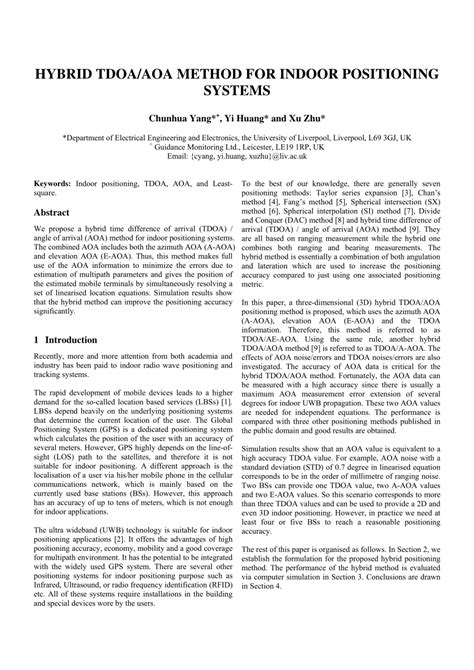 Pdf Hybrid Tdoaaoa Method For Indoor Positioning Systems