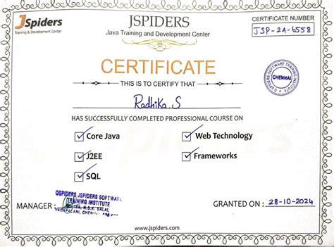 Corejava Webtech Sql J2ee Radhika S