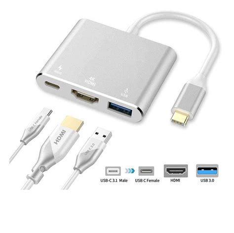 هاب Usb Type C به Hdmi و Usb 3 0 ا Type C Usb 3 1 To Usb C 4k Hdmi Usb 3 0 Adapter Cable 3 In 1