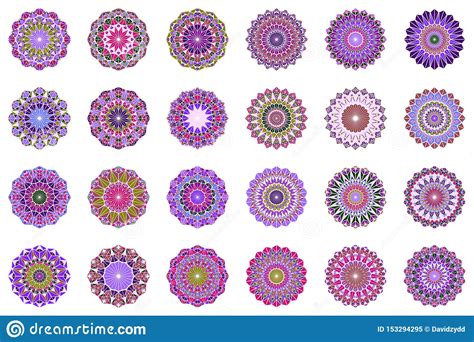 Ornate Round Abstract Polygonal Mosaic Mandala Logo Set Stock Vector Illustration Of