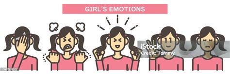 다양한 포즈와 표정으로 다양한 감정을 표현하는 일본 소녀 벡터 일러스트 감정 시리즈에 대한 스톡 벡터 아트 및 기타 이미지 감정 시리즈 고독 부정적인 감정 표현