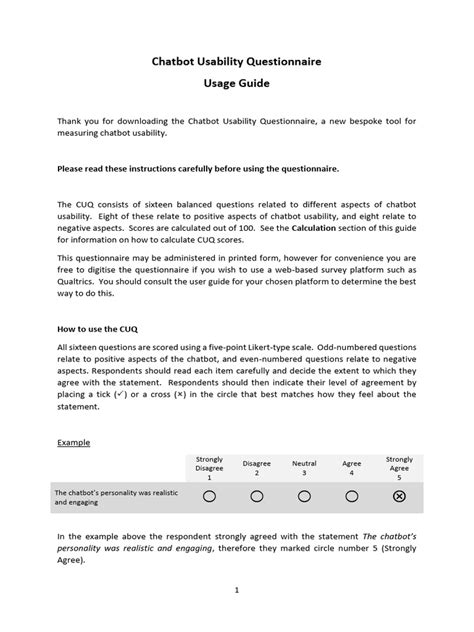 Chatbot Usability Questionnaire Pdf Usability Questionnaire