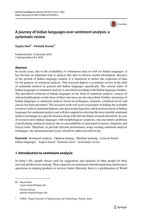 Pdf A Journey Of Indian Languages Over Sentiment Analysis A Systematic Review