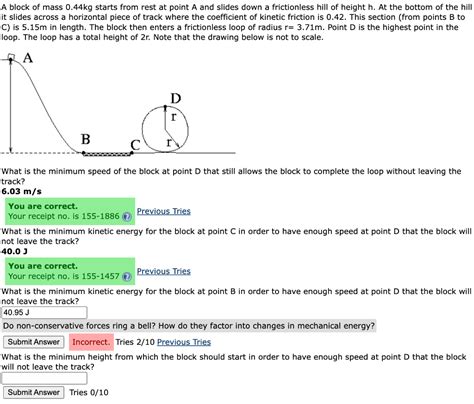 [solved] a block of mass 0 44kg starts from rest at point a