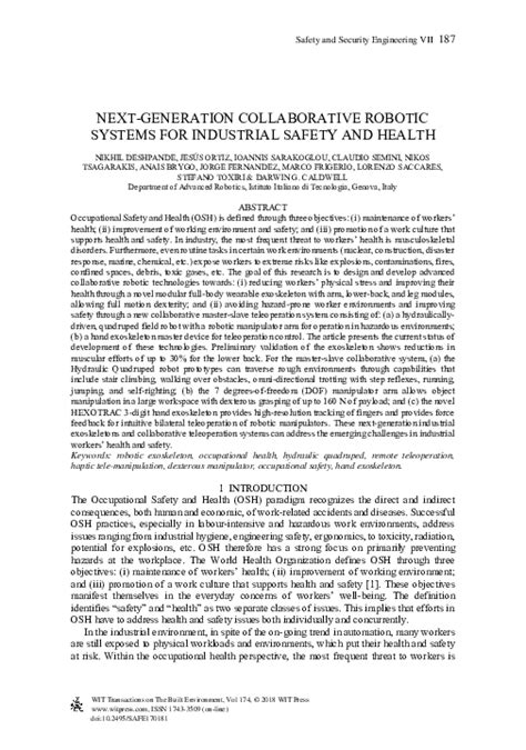 Pdf Advanced Robotics For Industrial Safety