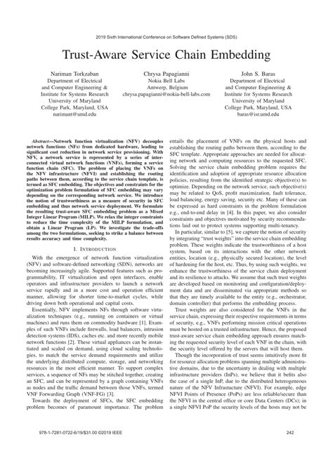 pdf trust aware service chain embedding