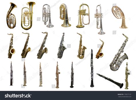 The Image Of Wind Instruments Isolated Under A White Background Stock