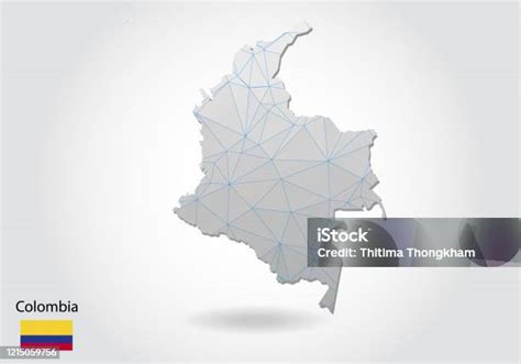 어두운 배경에 다각형 스타일의 트렌디 한 삼각형 디자인 콜롬비아의 벡터지도 현대 3d 종이 컷 아트 스타일의지도 모양 레이어드 페이퍼크래프트 컷아웃 디자인 0명에 대한 스톡