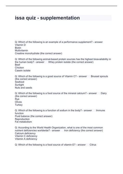 Issa Quiz Supplementation Questions And Answers 2024 Issa Stuvia Us