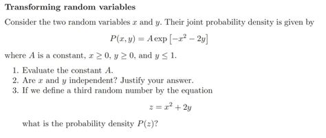 Solved Transforming Random Variables Consider The Two Random