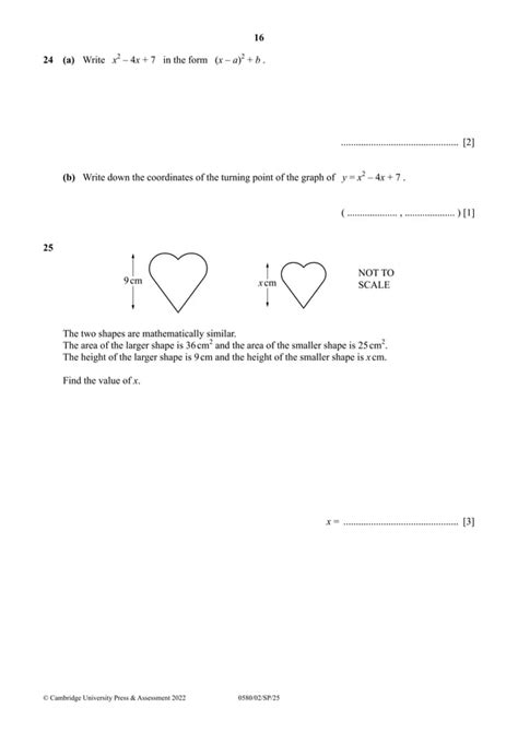 Cambridge Igcse 0580 Mathematics Specimen Paper 2 For Examination From 2025 Pdf