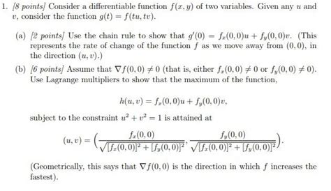 Solved [8 Points] Consider A Differentiable Function F X Y