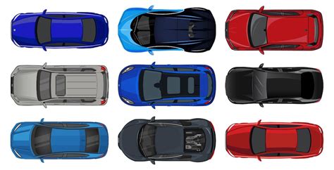 자동차 평면도 벡터 평면 도시 차량 전송 아이콘을 설정합니다 자동차 벡터 일러스트 프리미엄 벡터