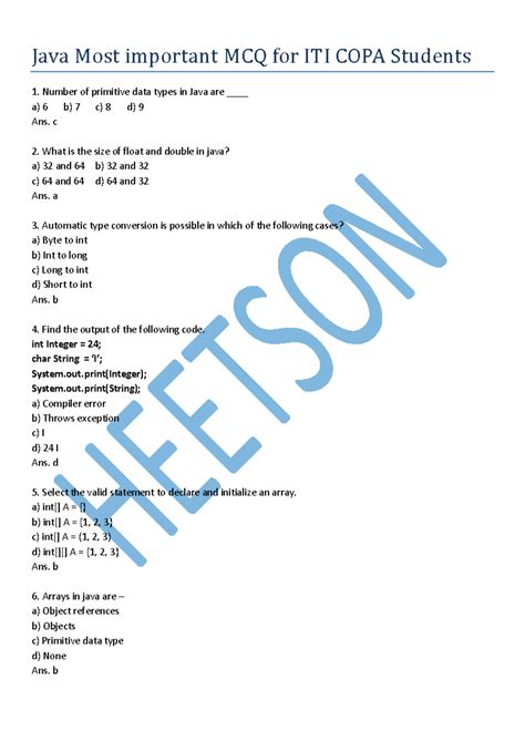 Iti Copa Java Mcq Most Important Questions And Answers For Exam Prep