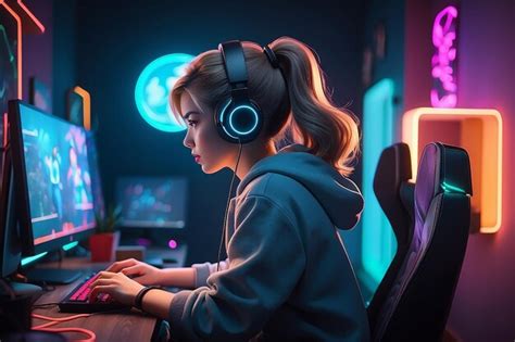 Premium Photo Back View Shot Of The Beautiful Professional Gamer Girl