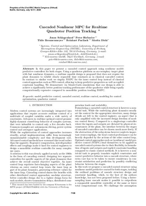 Pdf Cascaded Nonlinear Mpc For Realtime Quadrotor Position Tracking