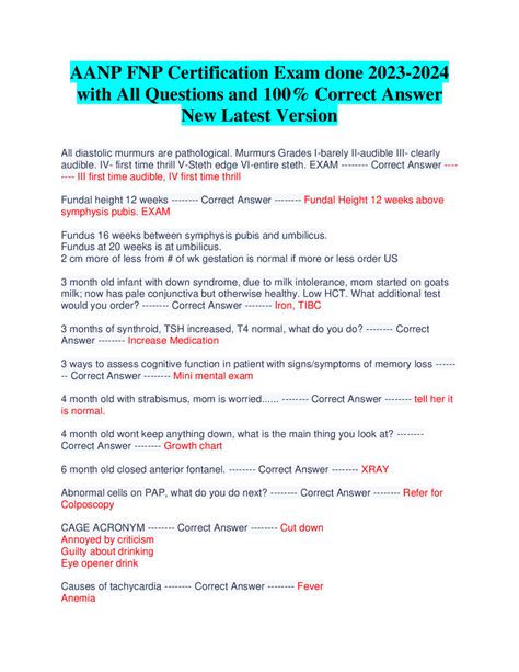 Aanp Fnp Certification Exam Done 2023 2024 With All Questions And 100 Correct Answer Exams