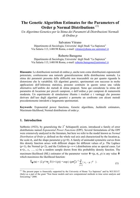 Pdf The Genetic Algorithm Estimates For The Parameters Of Order P