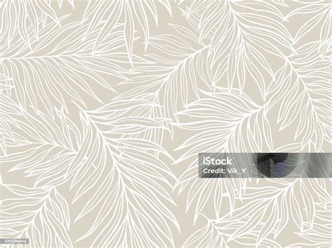 베이지 색 배경에 단색 톤의 열대 야자수 잎 패턴의 우아한 완벽 한 벡터 일러스트 레이 션 디자인 및 장식을위한 장식 요소 세련미와 미니멀리스트 스타일 강조 야자 나무