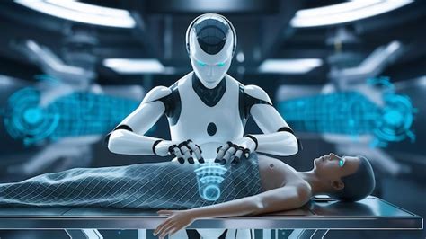 Premium Photo White Woman Robot Scanning Human Body 3d Rendering