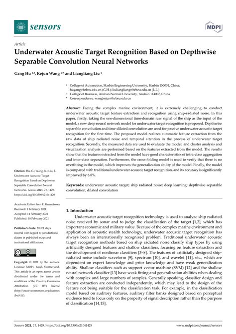 Pdf Underwater Acoustic Target Recognition Based On Depthwise Separable Convolution Neural