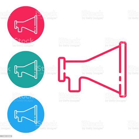 흰색 배경에 격리 된 빨간색 줄 메가 폰 아이콘 스피커 기호입니다 원 버튼에 아이콘을 설정합니다 벡터 개념에 대한 스톡 벡터 아트 및 기타 이미지 Istock