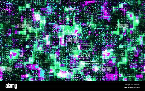 Abstract Visualization Of A Program Code Motion Colorful Pixelated Background With Running