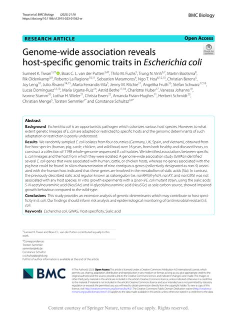 Pdf Genome Wide Association Reveals Host Specific Genomic Traits In