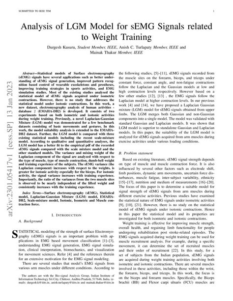 Analysis Of Lgm Model For Semg Signals Related To Weight Training Deepai