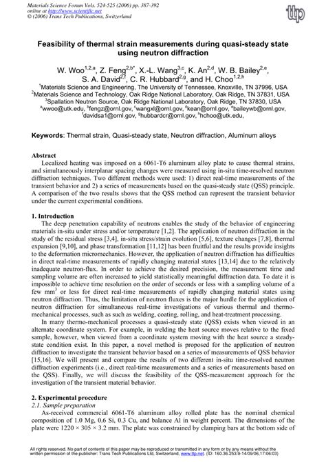 Pdf Feasibility Of Thermal Strain Measurements During Quasi Steady State Using Neutron Diffraction