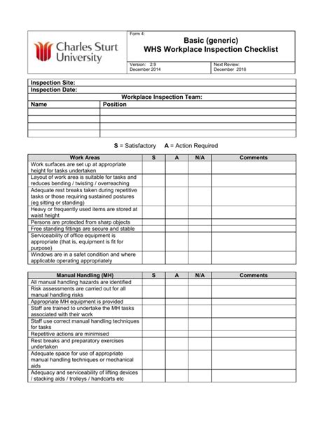 Printable Workplace Inspection Checklist Printable Word Searches