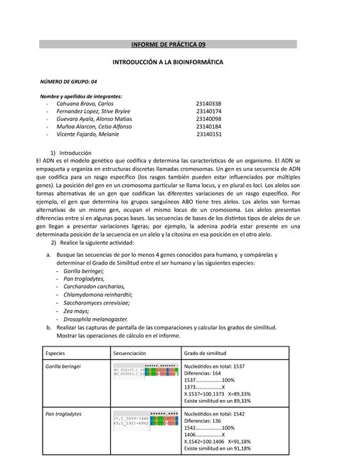 Bioinformatica Fcm Informe De PrÁctica 09 IntroducciÓn A La