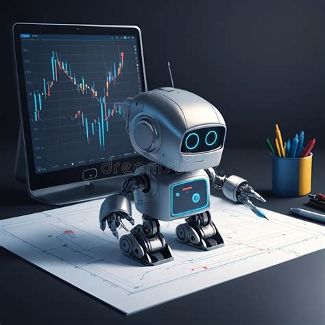 Robot Analyzing Data With Pen And Financial Chart On Screen Stock