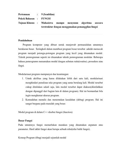 Modul Program Di Dalam C Disebut Fungsi Function