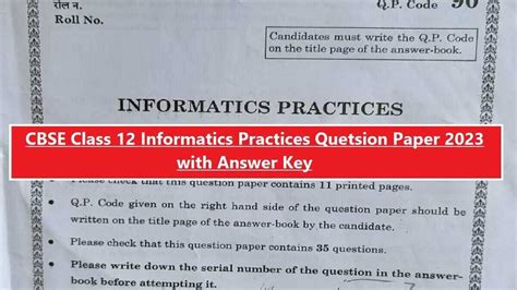 Cbse Class 12 Informatics Practices Question Paper 2023 Pdf With Answer Key Download Now