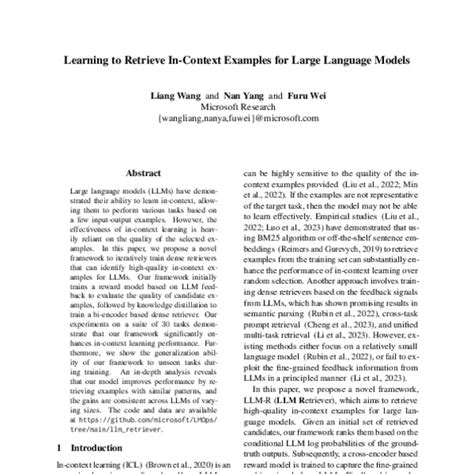 Learning To Retrieve In Context Examples For Large Language Models Acl Anthology